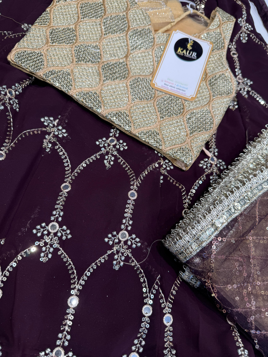 Kids wine sequence lehenga– KaurEthnic
